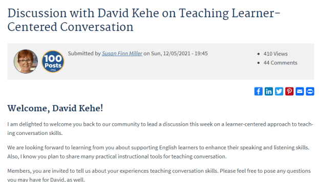LINCS Discussion about Student-Centered Conversation Lessons. | Common ...