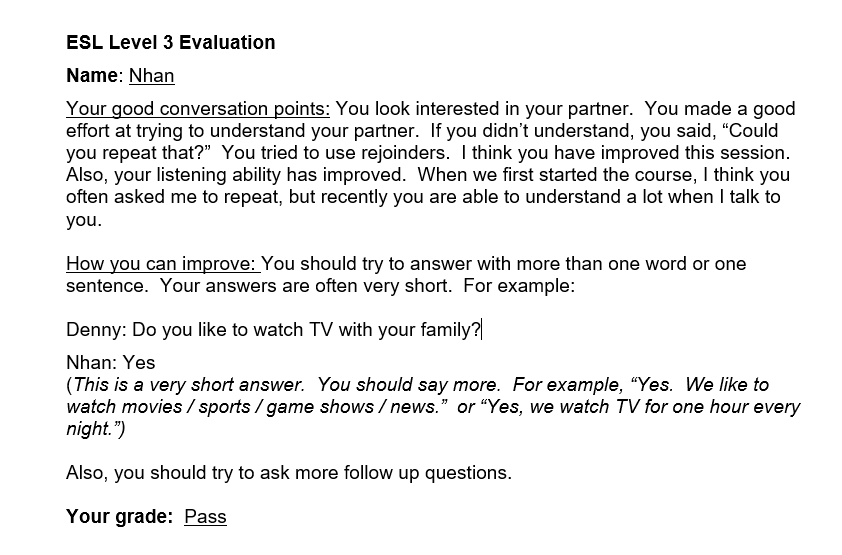 Final ESL Conversation Speaking Tasks: Most Meaningful Evaluation Forms ...